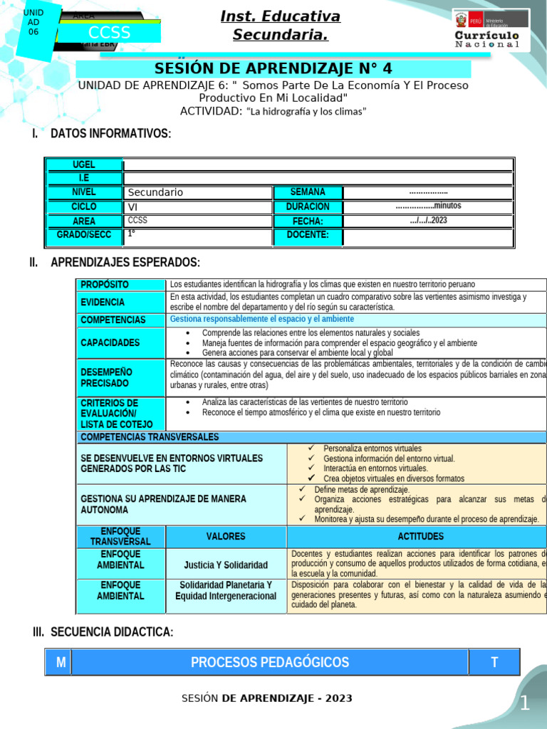 1.-Sesion CCSS 1er. Grado | PDF | Aprendizaje | Entorno natural