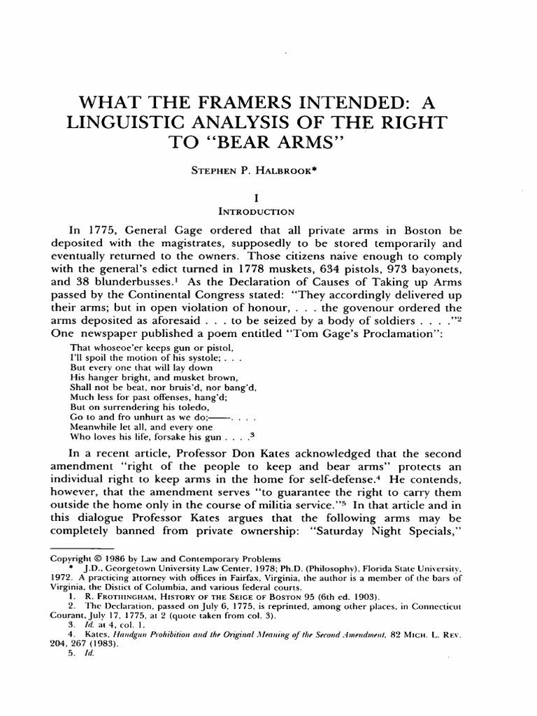 What The Framers Intended - A Linguistic Analysis of The Right To | PDF ...