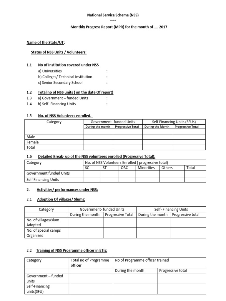 Monthly Progressive Report- Proforma | PDF | Government Of India