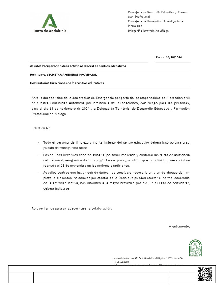 Comunicado Dana 14 Nov(F) | PDF