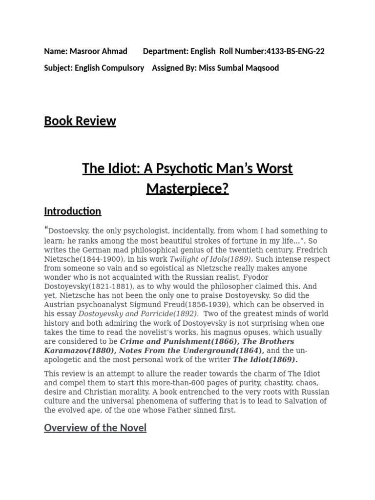 English Compulsory Assignment Pdf The Idiot 7996