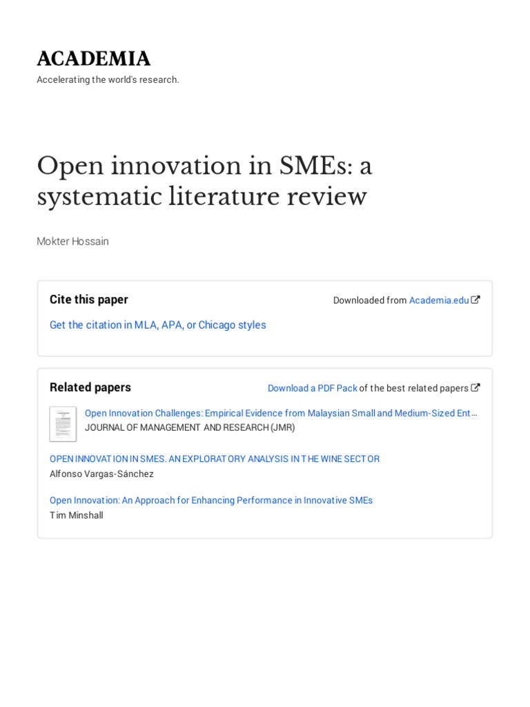 Open Innovation in SMEs - A Systematic Literature Review | PDF | Small And Medium Sized ...
