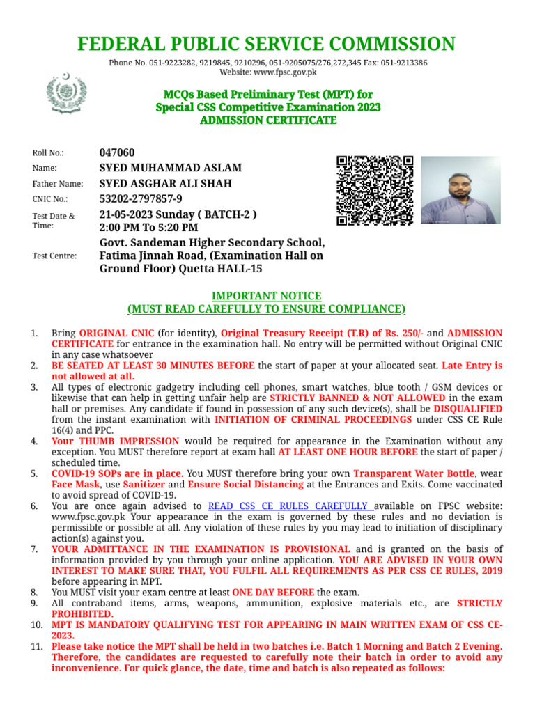 Https Online - Fpsc.gov - PK FPSC Special Css MPT 2023 Reports Css ...