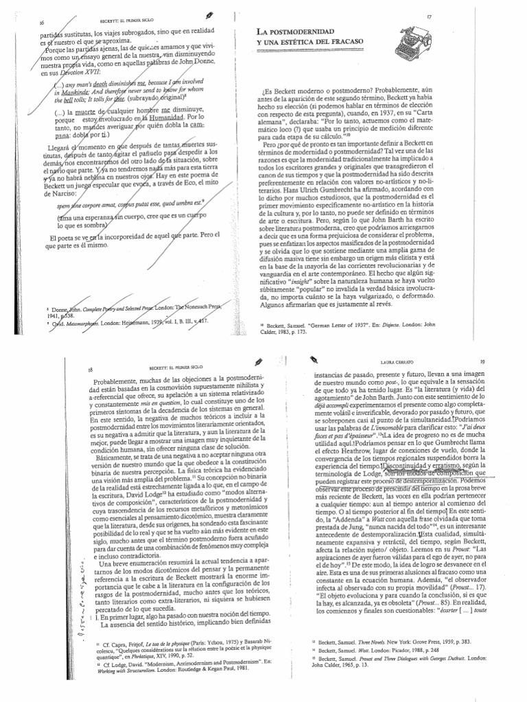 LAURA CERRATO BECKET La Postmodernidad y Una Estetica Del Fracaso PDF | PDF