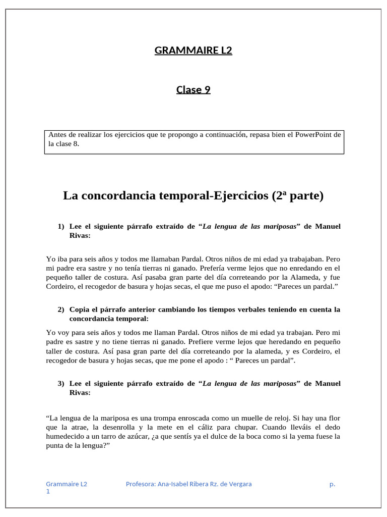 TD-La Concordancia Temporal-Ejercicios Parte 2 | PDF