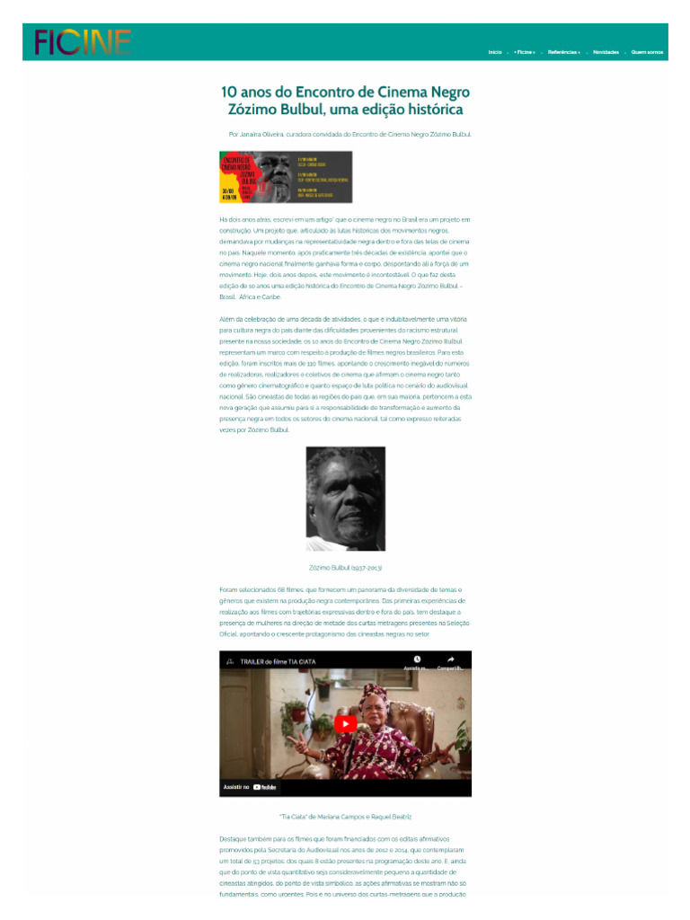 10 Anos Do Encontro de Cinema Negro Zozimo Bulbul | PDF