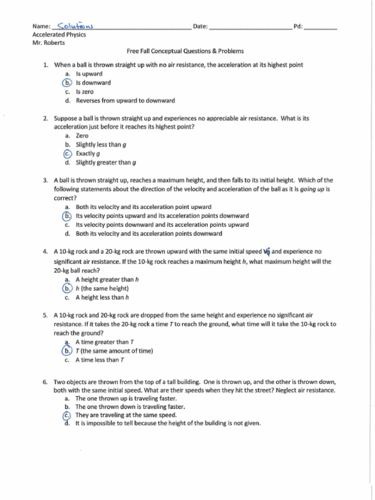 Free Fall Conceptual Questions Solutions | PDF