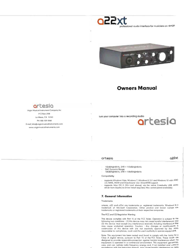 Artesia A22XT Driver Installation Guide | PDF | Usb | Microphone