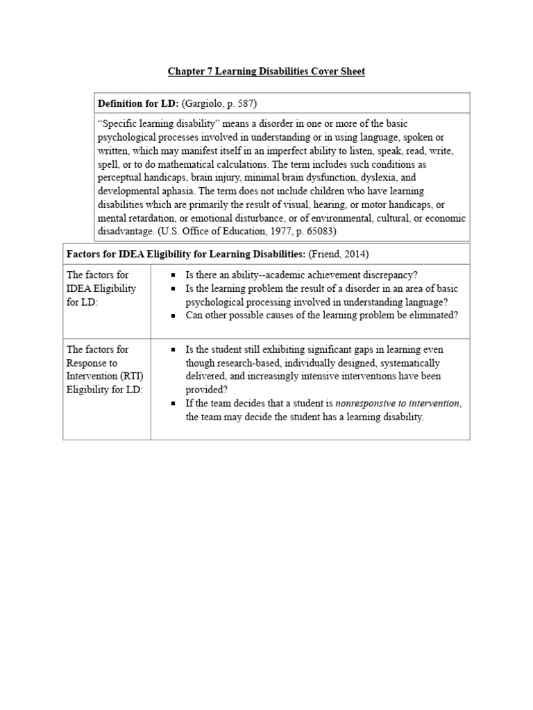 (PDF) SPED 134_Chapter 7 Learning Disabilities Cover Sheet | PDF ...
