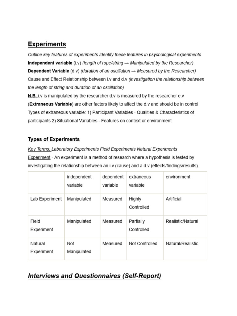 Research Methods | PDF | Experiment | Self Report Study