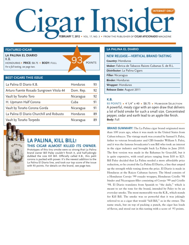 Cigar Insider Reviews The Kill Bill by La Palina Cigars | PDF | Cigar ...