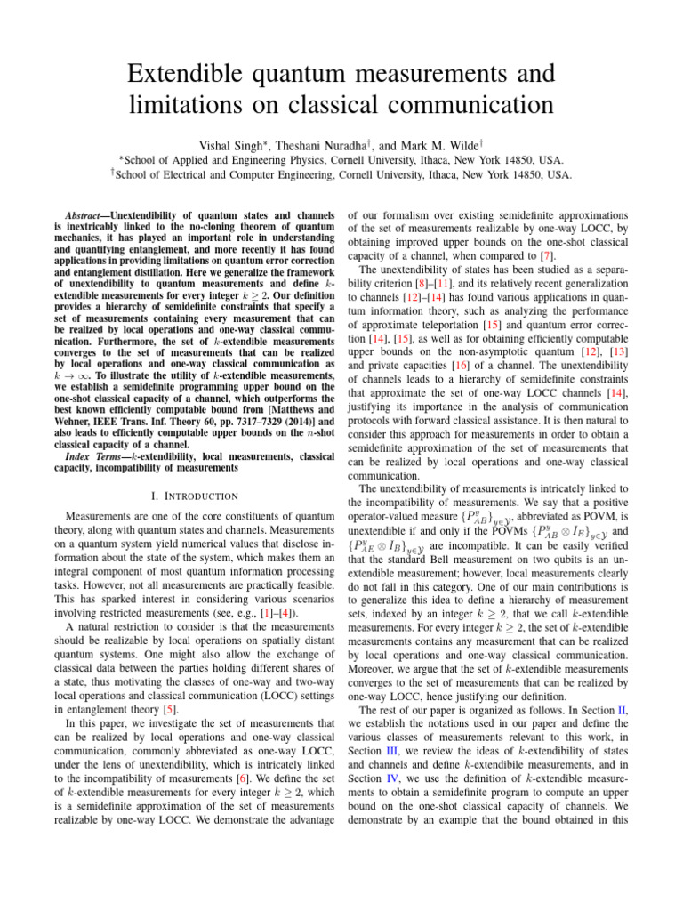 Extendible Quantum Measurements and Limitations on Classical Communication | PDF | Quantum ...