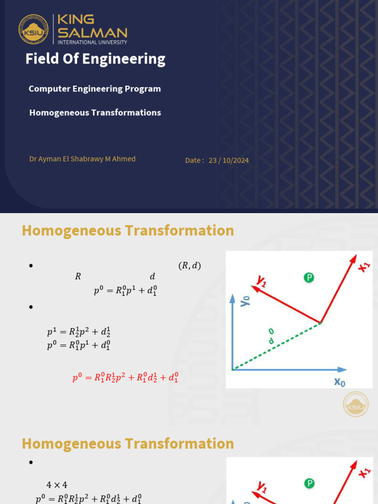 Lecture4 HomogTrans F2024 | PDF | Rotation | Euclidean Geometry