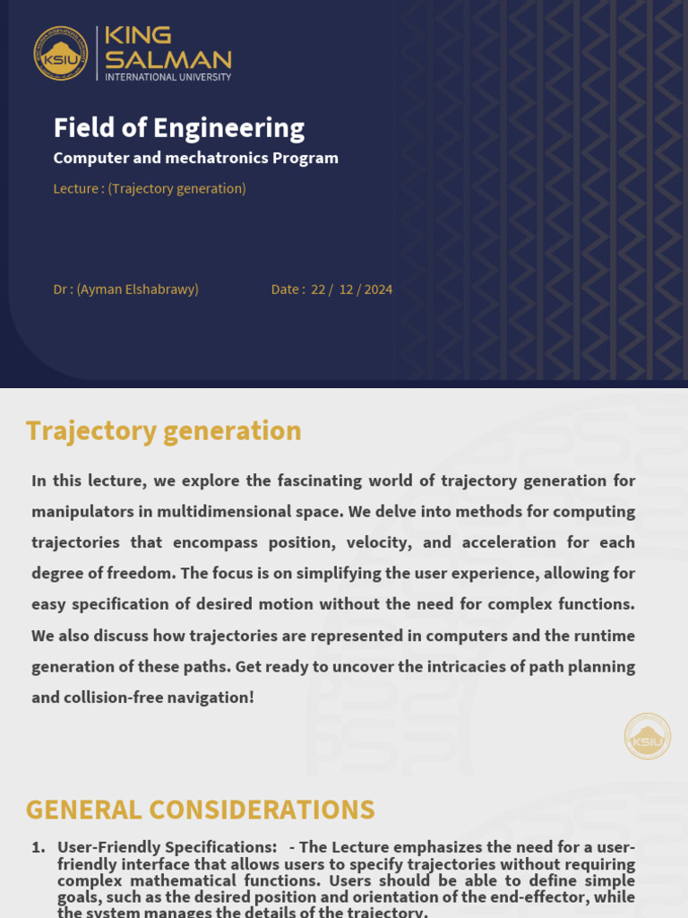 Trajectory Gen_Lect | PDF | Equations | Polynomial