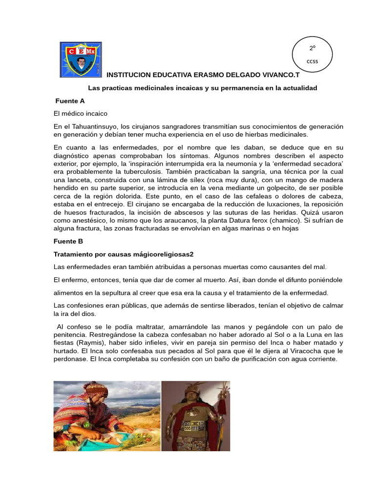 Ficha Sobre Las Practicas Medicinales Enel Incario .2 | PDF | Imperio Inca