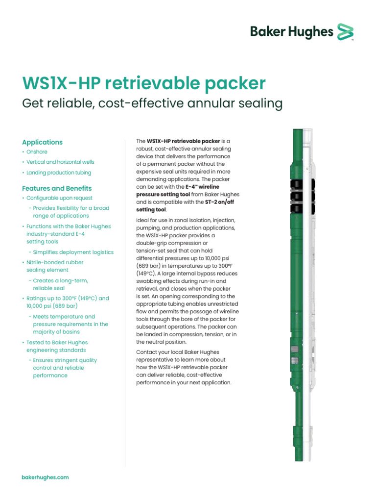 ws1x-hp-retrievable-packer-spec Baker hughes | PDF | Equipment ...