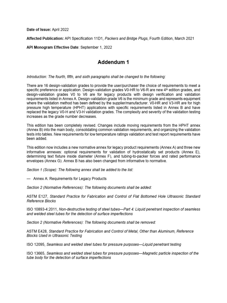 API Specification 11D1, Packers and Bridge Plugs, Fourth Edition, March ...