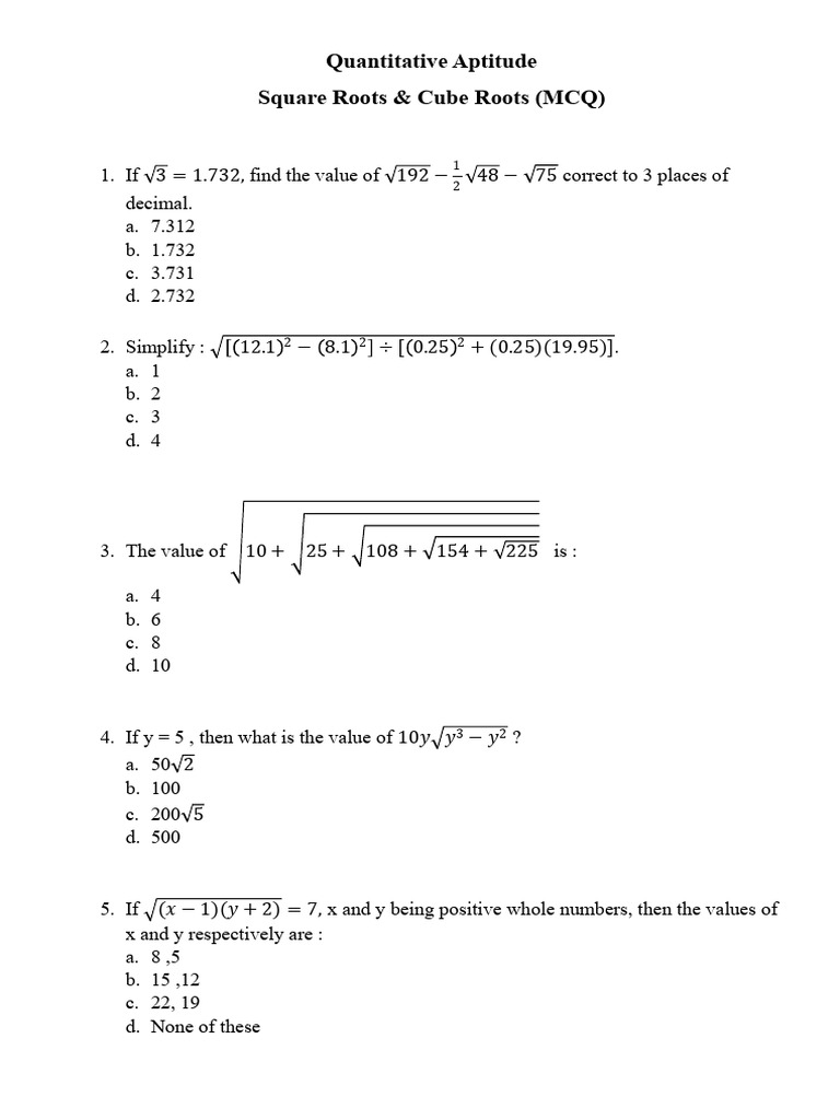 Square Roots and Cube Roots | PDF