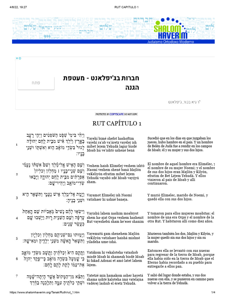 Rut Capitulo 1 Español | PDF | Rut (figura bíblica) | Noemí (figura bíblica)
