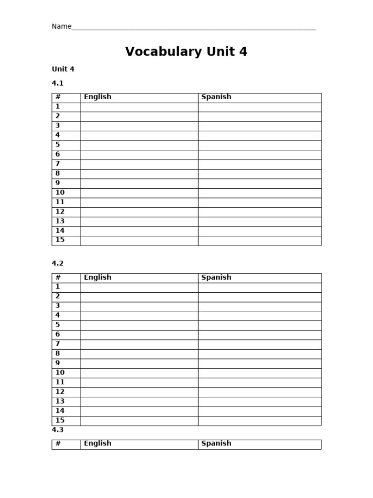 Vocabulary Unit 4 | PDF