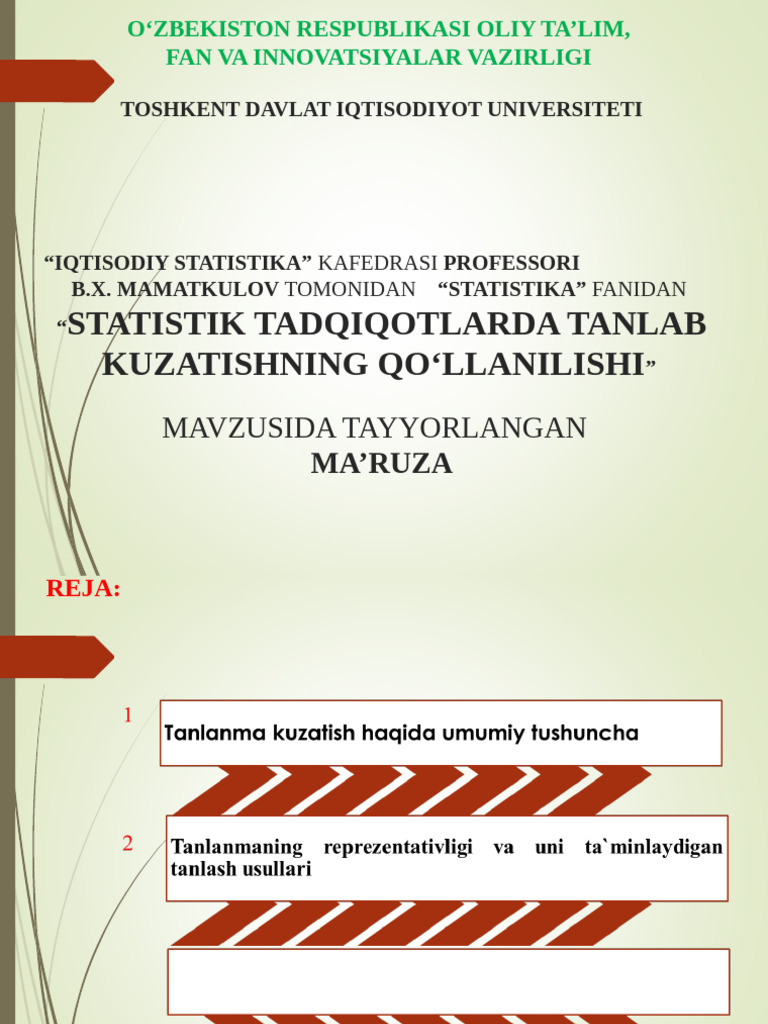 9-Mavzu. Statistik Tadqiqotlarda Tanlab Kuzatishning Qo Llanilishi 2 | PDF