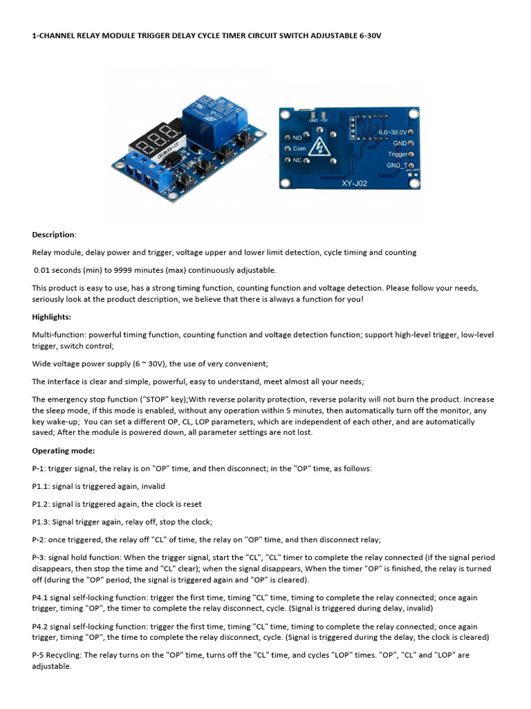 1 Channel Relay Module Trigger Delay | PDF | Relay | Switch
