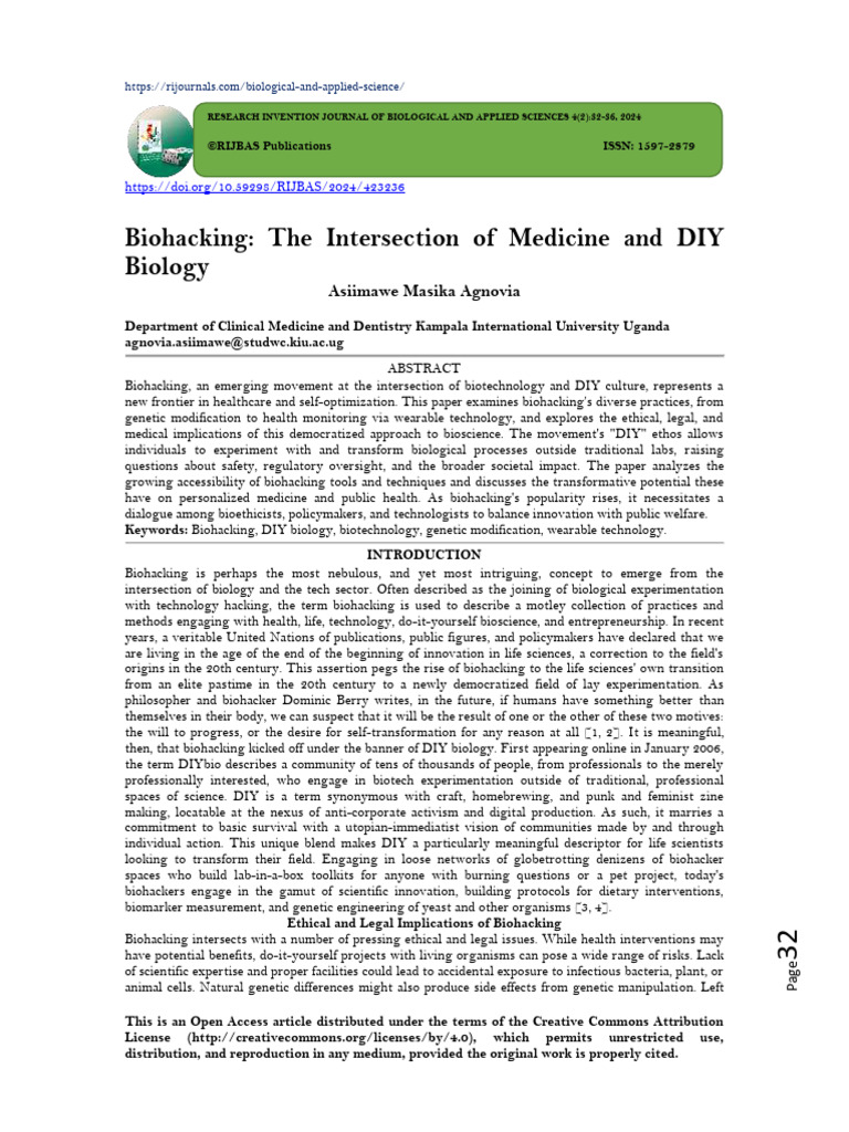 Biohacking: The Intersection of Medicine and DIY Biology (WWW - Kiu.ac ...