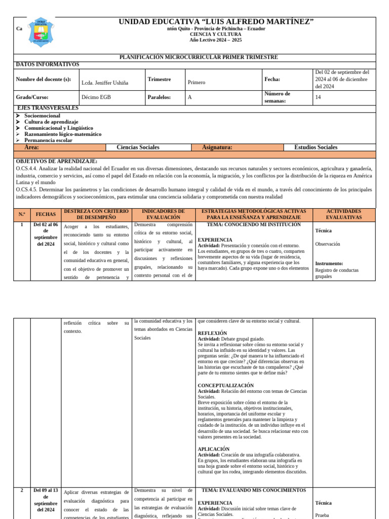Pud CCCSS Décimo | PDF | America latina | Evaluación