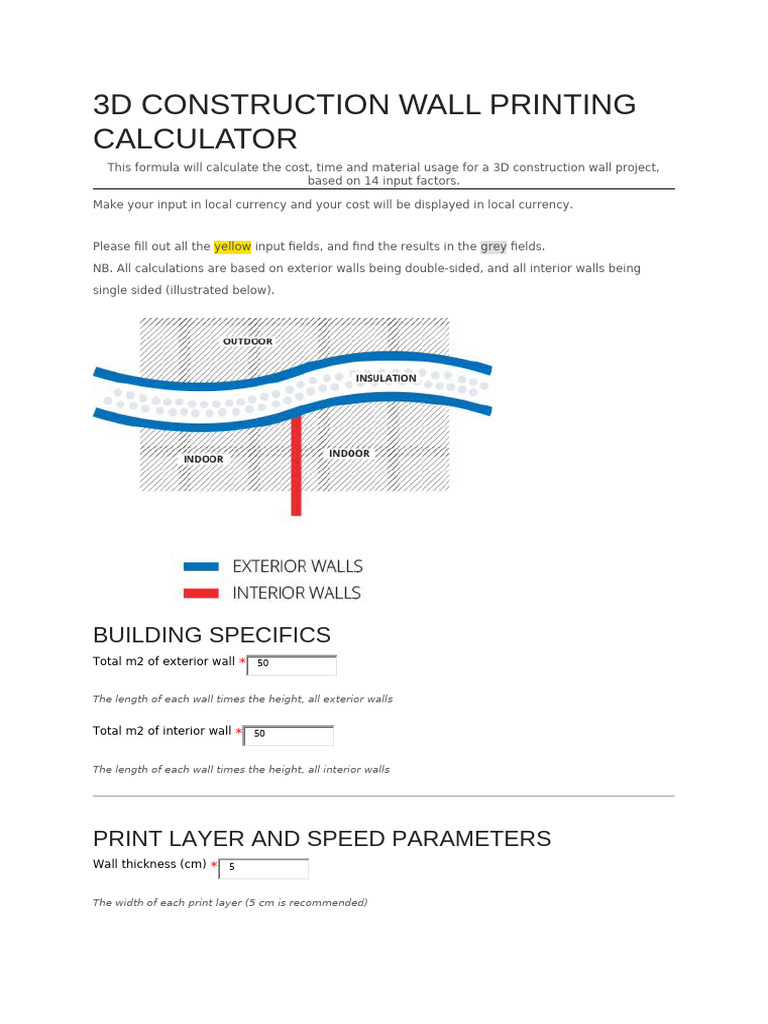 3D CONSTRUCTION WALL PRINTING CALCULATOR | PDF