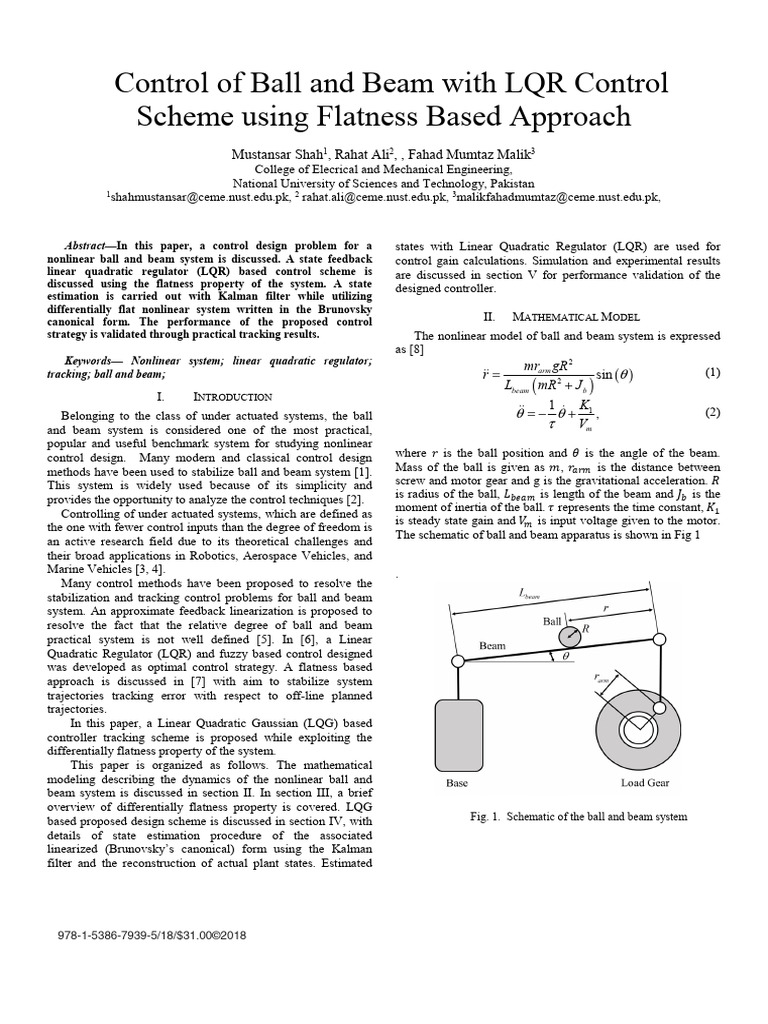 Control of Ball and Beam With LQR Control | PDF | Kalman Filter | Control Theory