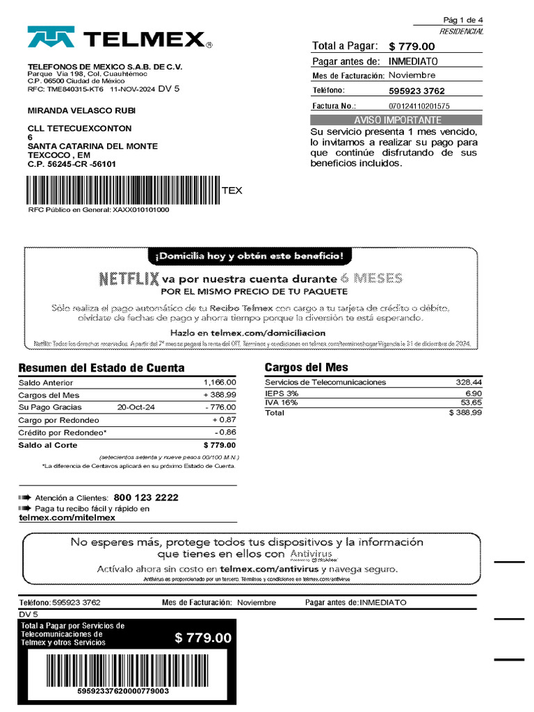 Recibo Telmex | PDF