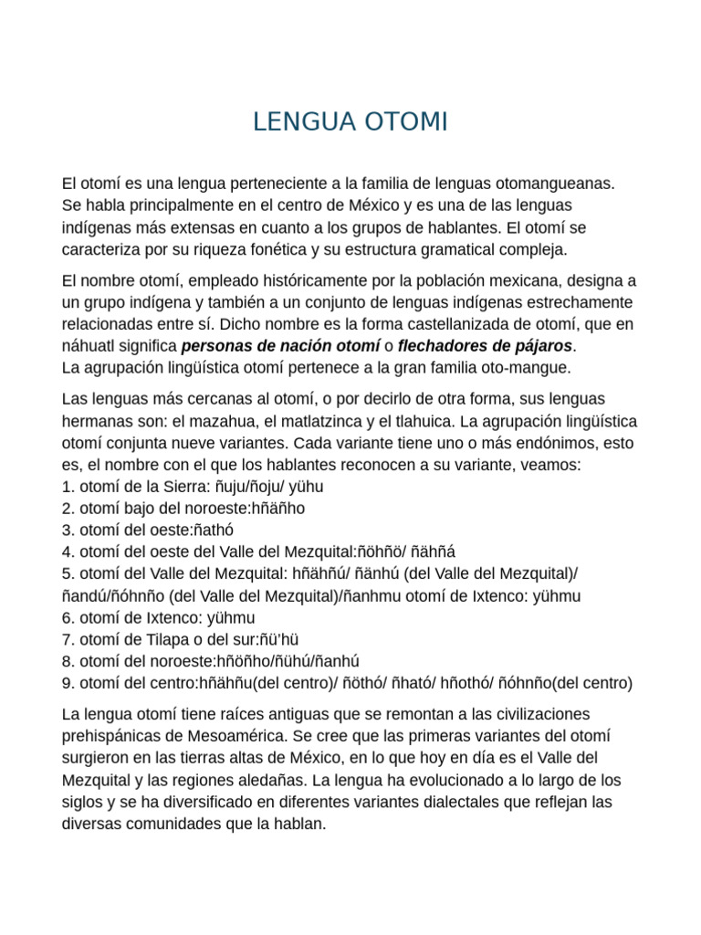 Lengua Otomi Osvaldo | PDF | Pueblos indígenas de América Central | Cultura de las Americas