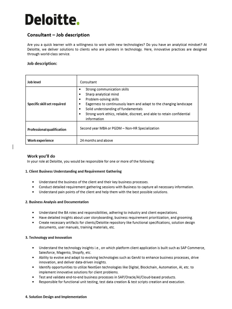Consultant Job Description at Deloitte | PDF | Scrum (Software ...