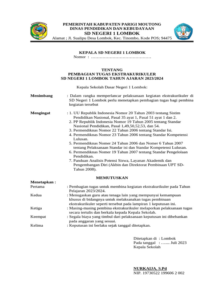 Sk-Surat - Ekstrakurikuler | PDF