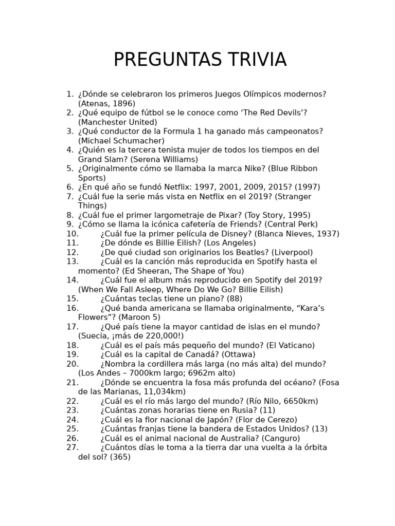 Trivia: Curiosidades y Datos Fascinantes | PDF