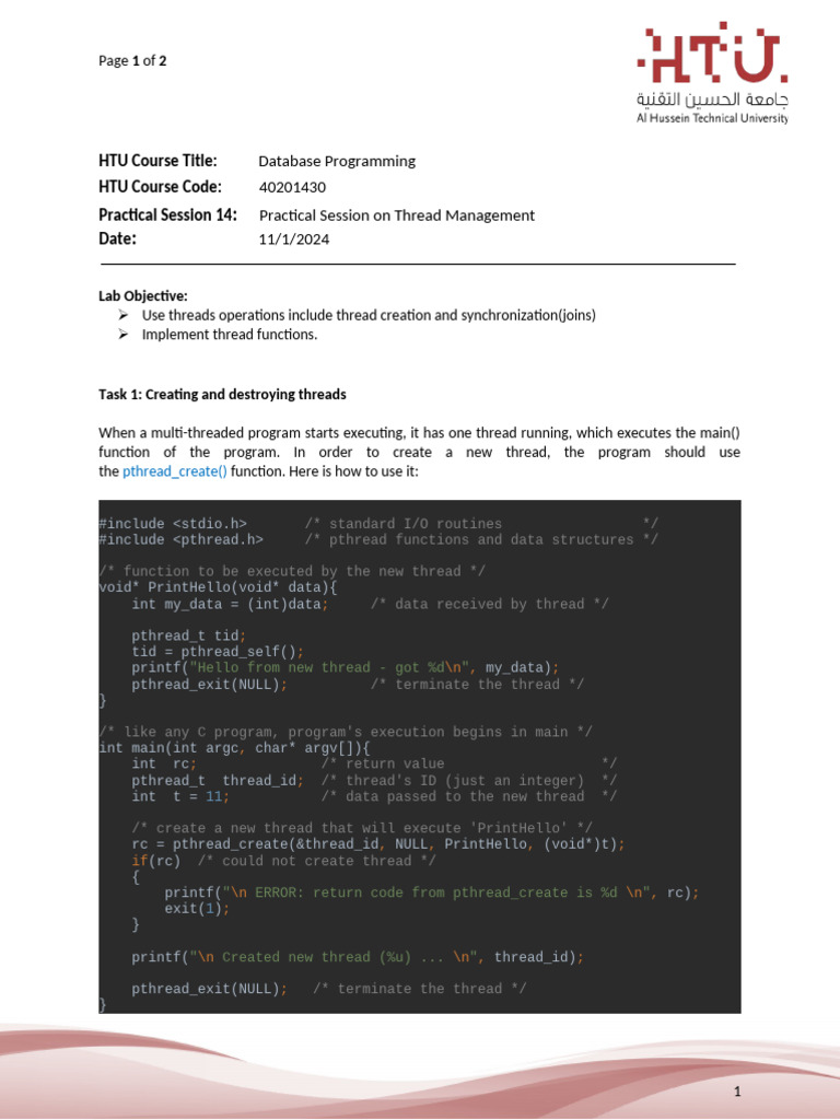 Lec21_Practical on Thread Management | PDF | Computer Engineering | Computer Science
