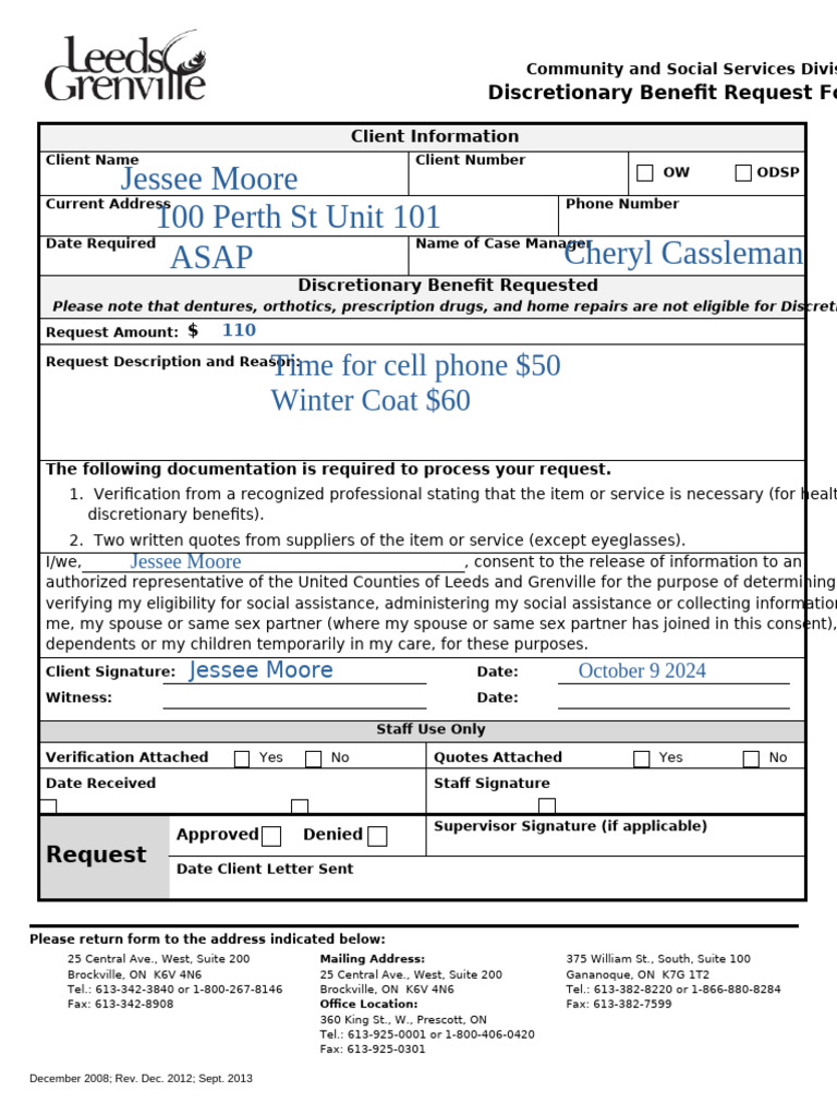 Discretionary Benefits Request | PDF