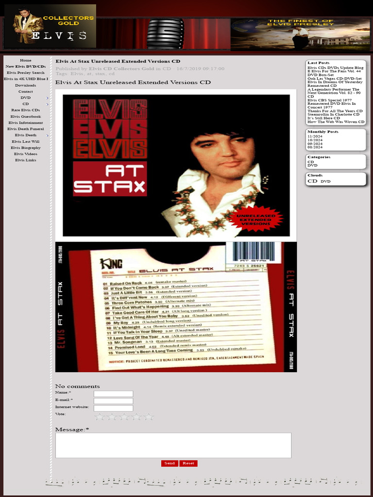 Elvis at Stax Unreleased Extended Versions CD - Elvis New DVD and CDs ...