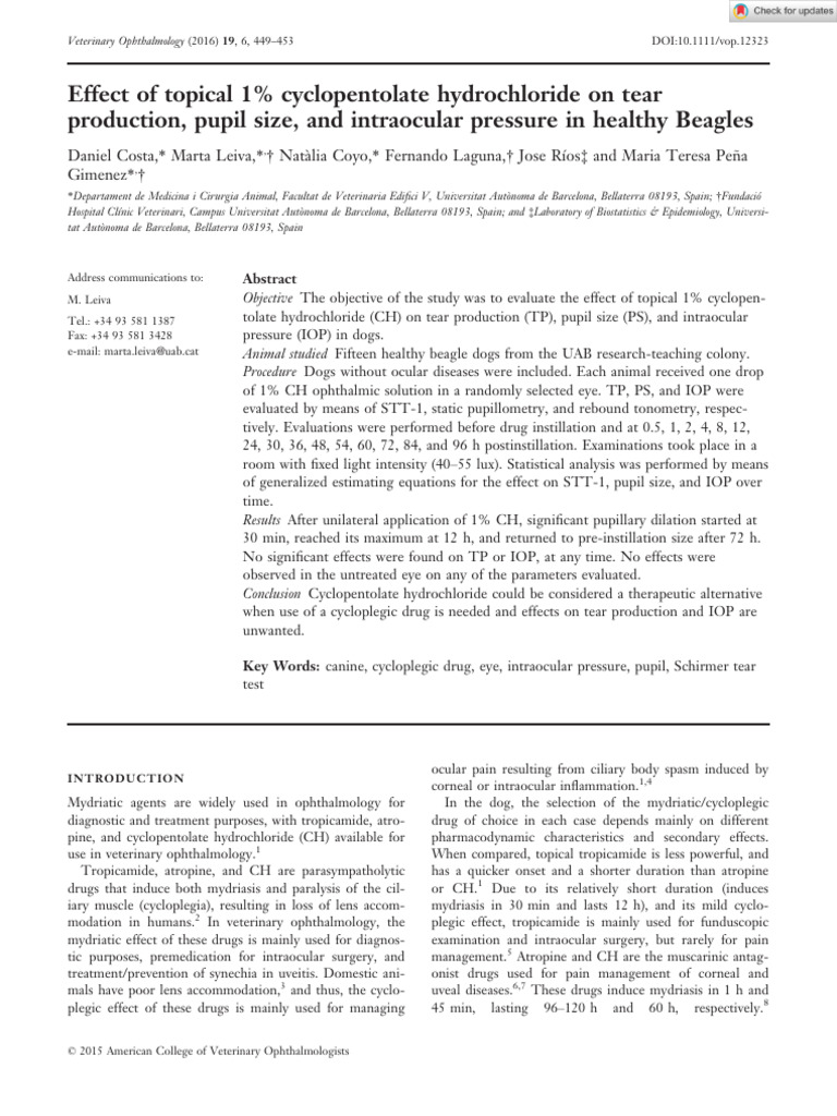 Effect of topical 1- cyclopentolate hydrochloride on tear production, pupil size, and ...