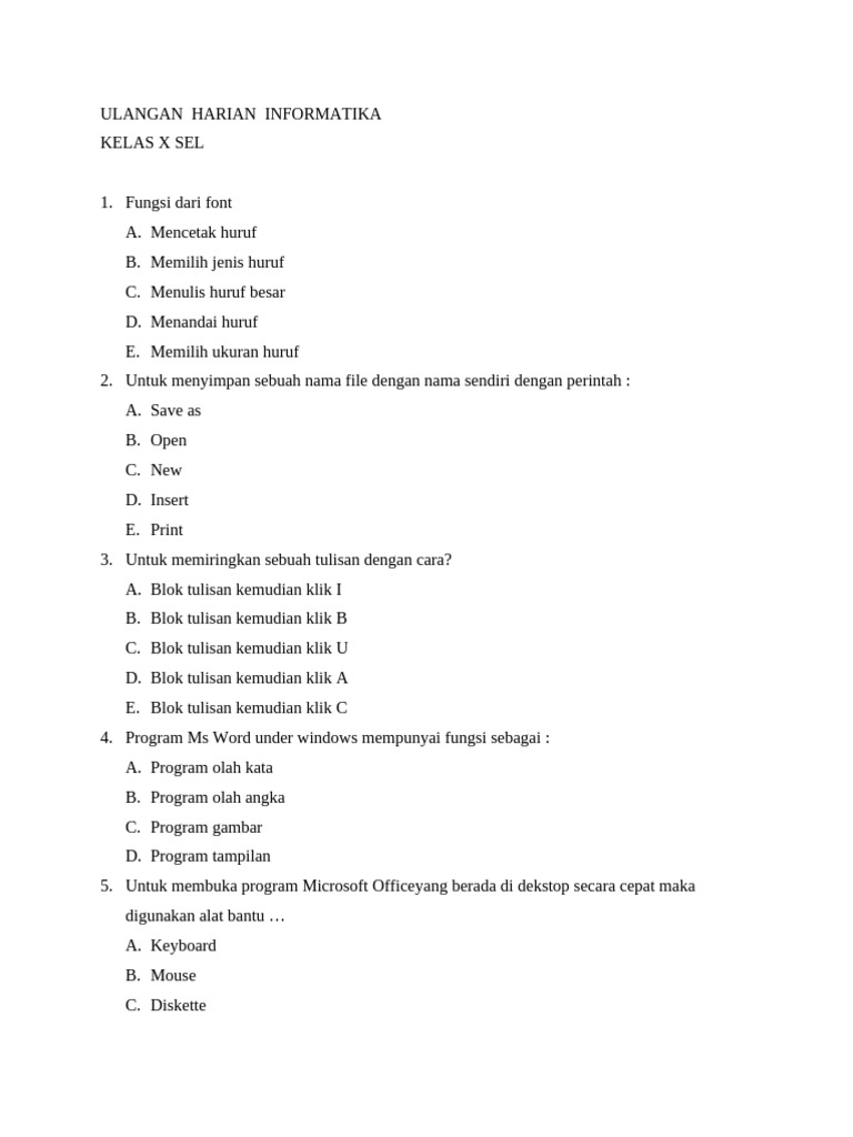 Teknik Informatika Kelas X Lat 1 | PDF