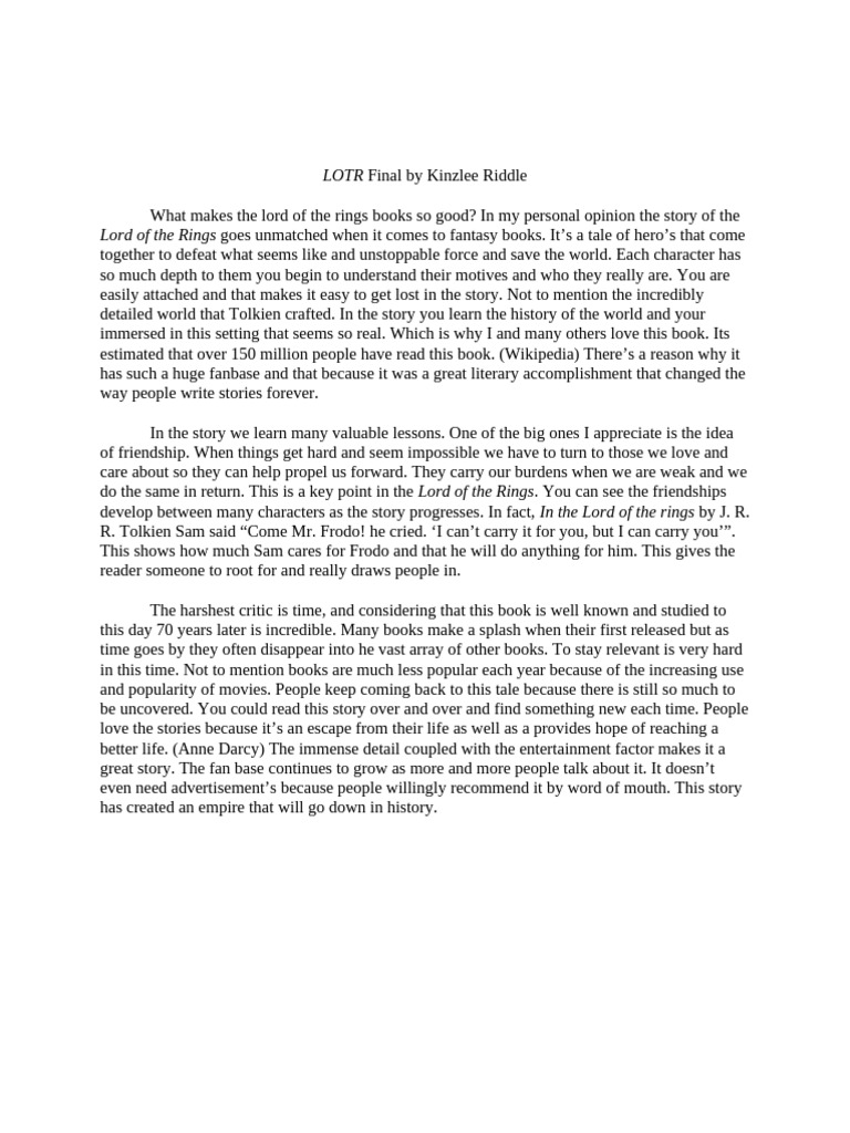 LOTR Final by Kinzlee Riddle | PDF | The Lord Of The Rings | High ...