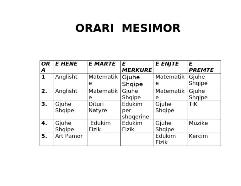 Orari Mesimor 2024-2025-1 | PDF