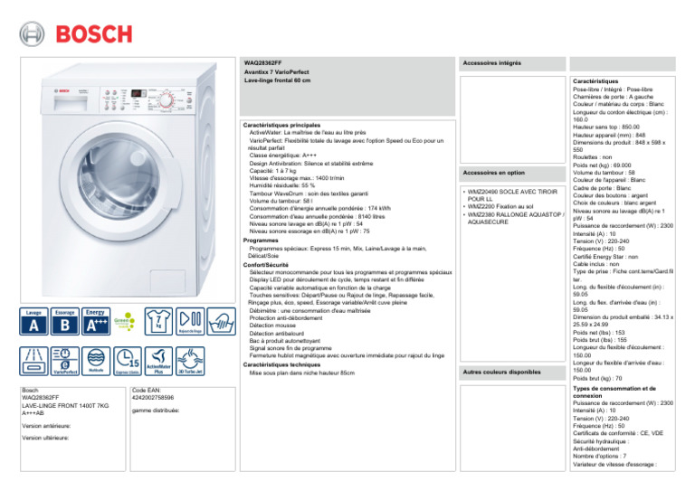 Bosch WAQ28362FF 4242002758596 | PDF