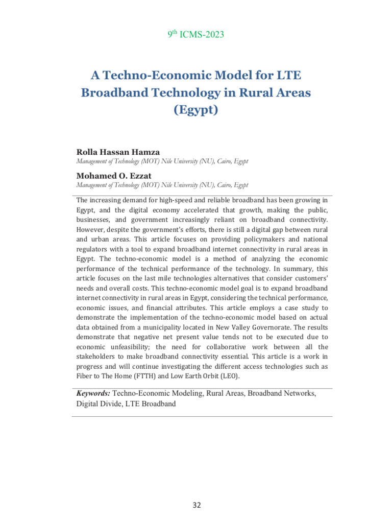 Abstract - A Techno-Economic Model For LTE | PDF