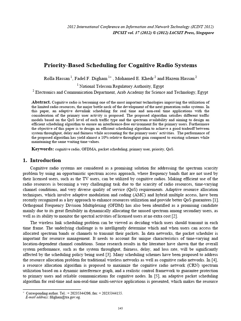 Priority-Based Scheduling For Cognitive Radio | PDF | Cognitive Radio | Computer Network