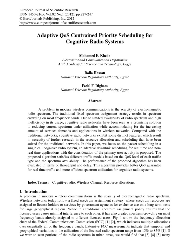 Adaptive QoS Scheduling in Cognitive Radio | PDF | Cognitive Radio ...
