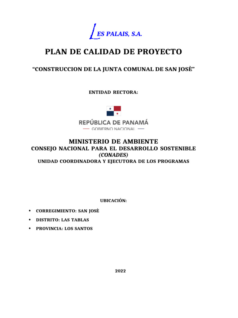 Plan de Calidad para Junta Comunal San José | PDF
