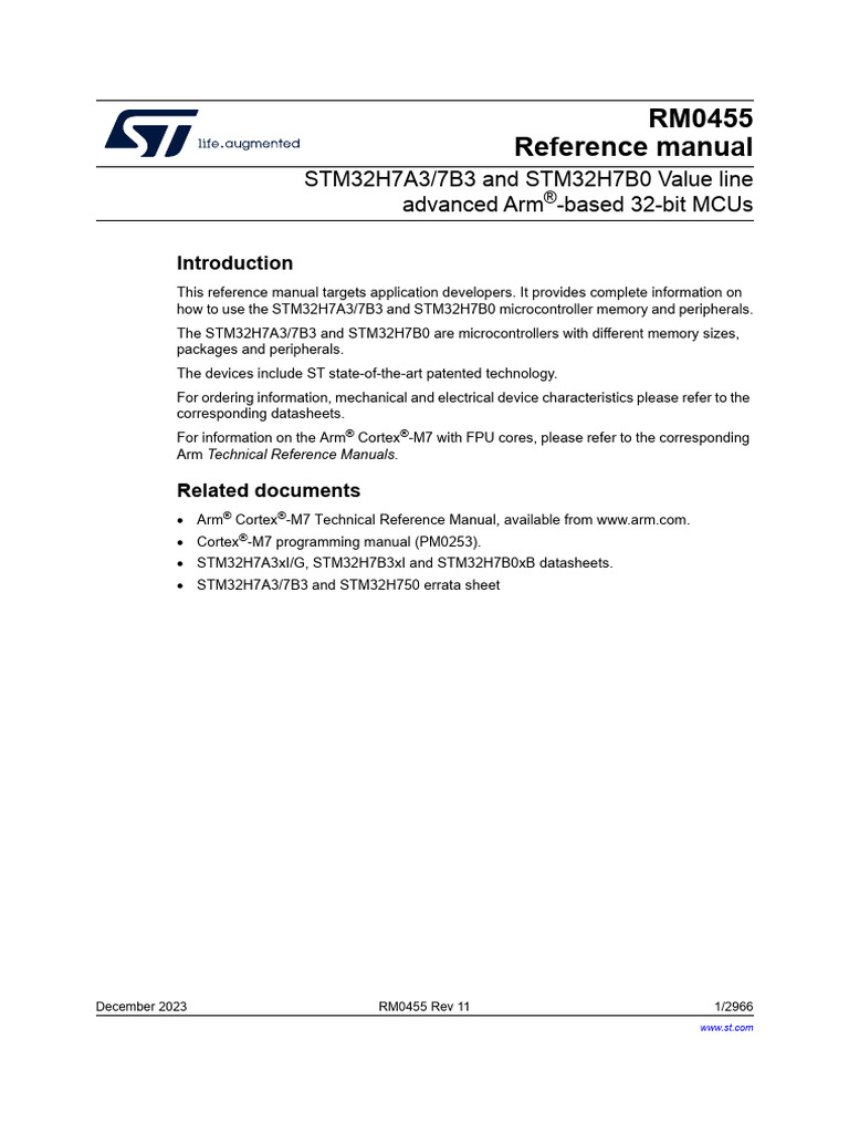 Rm0455 Stm32h7a37b3 and Stm32h7b0 Value Line Advanced Armbased 32bit Mcus Stmicroelectronics ...