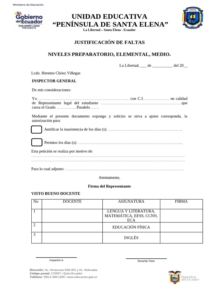 Justificación de Faltas Escolares | PDF