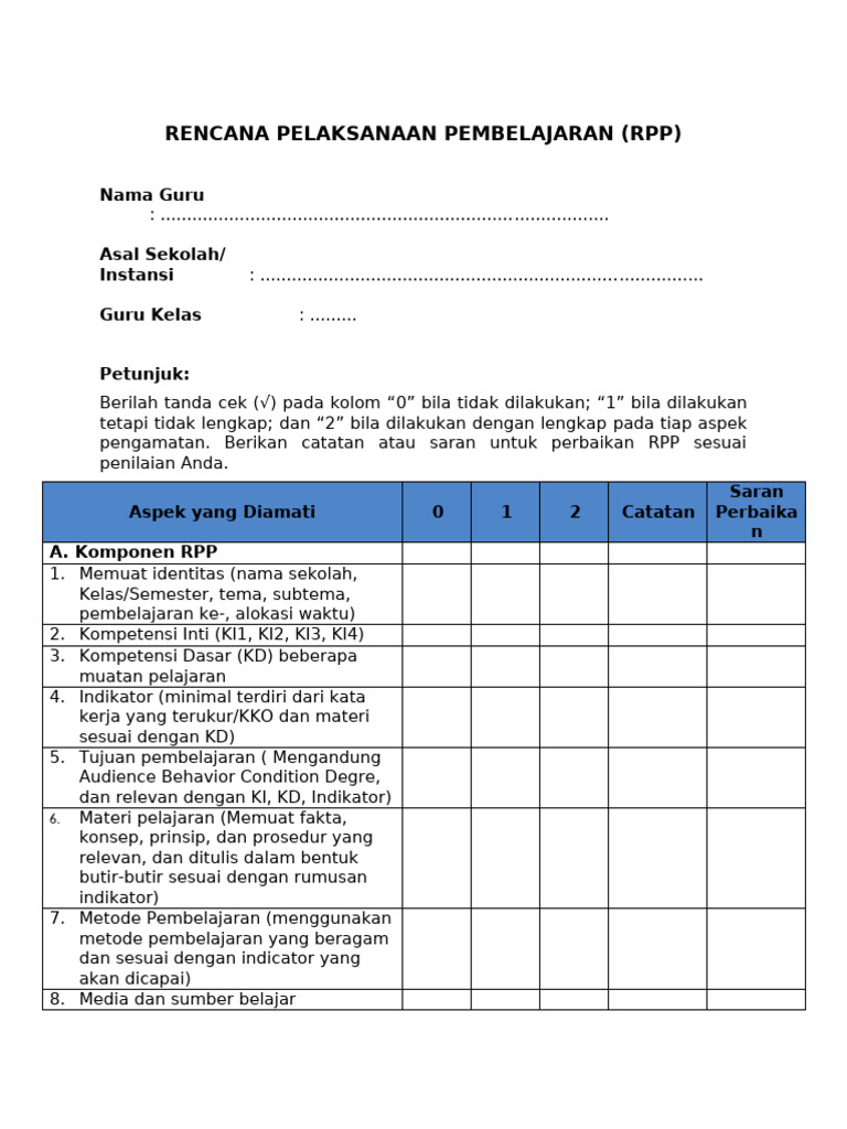 INSTRUMEN TELAAH RPP | PDF